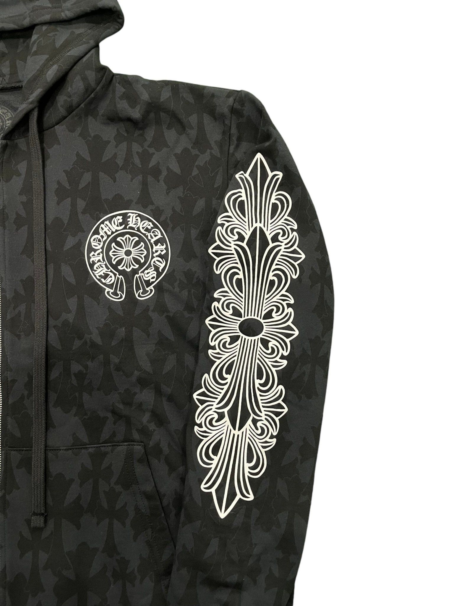 Chrome Hearts Chrome Hearts Cemetery Cross Zip-Up Hoodie Black | Grailed