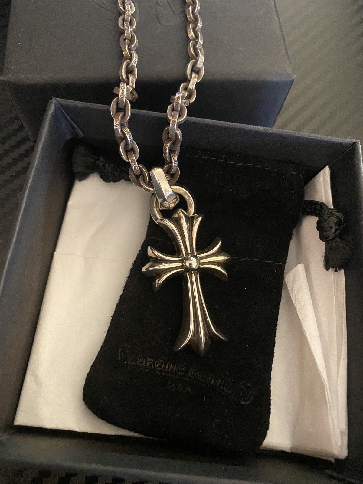 Chrome Hearts Chrome Hearts 24 Inch Paper Chain Necklace & Cross ...