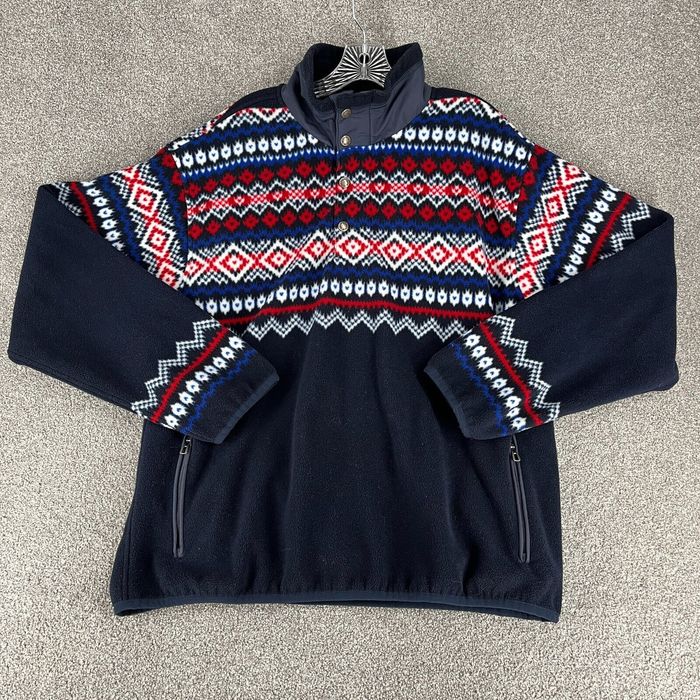 Polo Ralph Lauren VINTAGE Ralph Lauren Polo Sweater XL Blue Fleece Fair Isle Aztec 1/4 Button ...