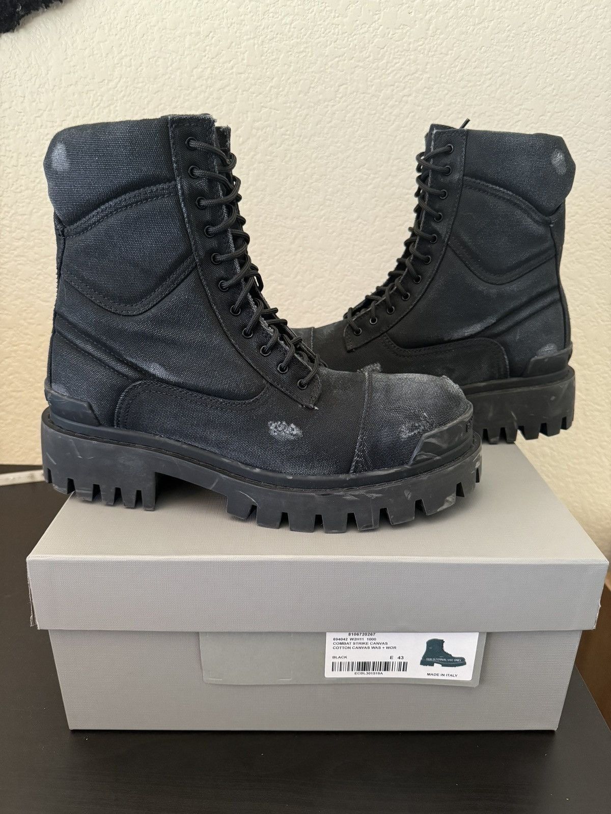 Balenciaga Balenciaga Strike Boots Distressed Black Canvas | Grailed
