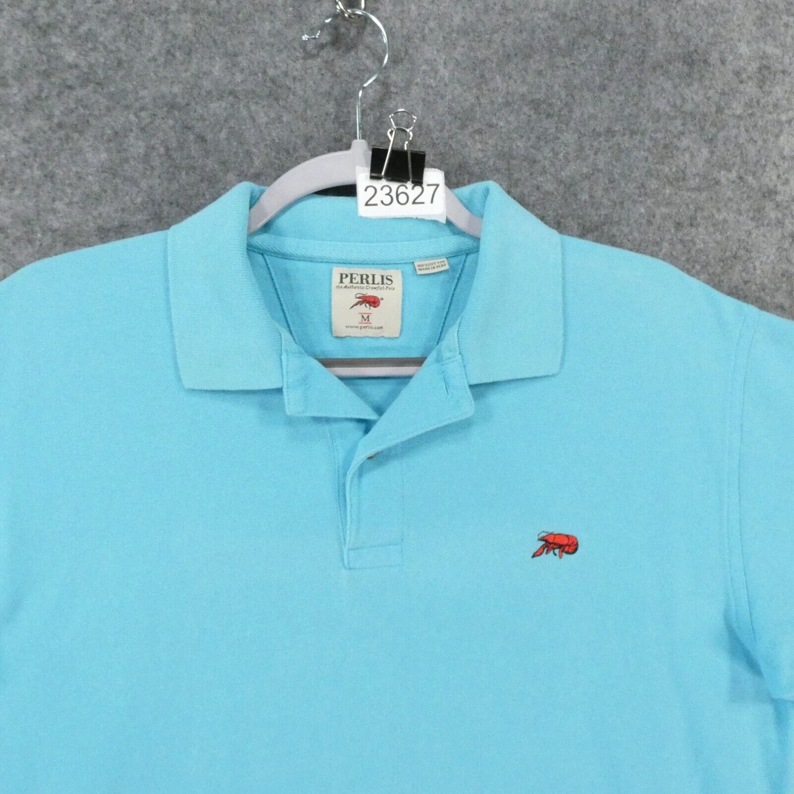 Vintage Perlis Shirt Men Medium Polo Short Sleeve Blue w Crawfish Logo ...
