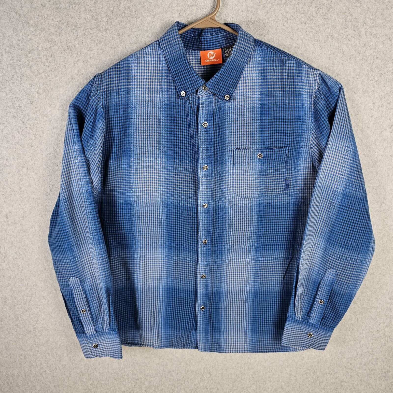 Merrell Merrell Plaid Flannel Shirt Mens XL Blue White Long Sleeve ...