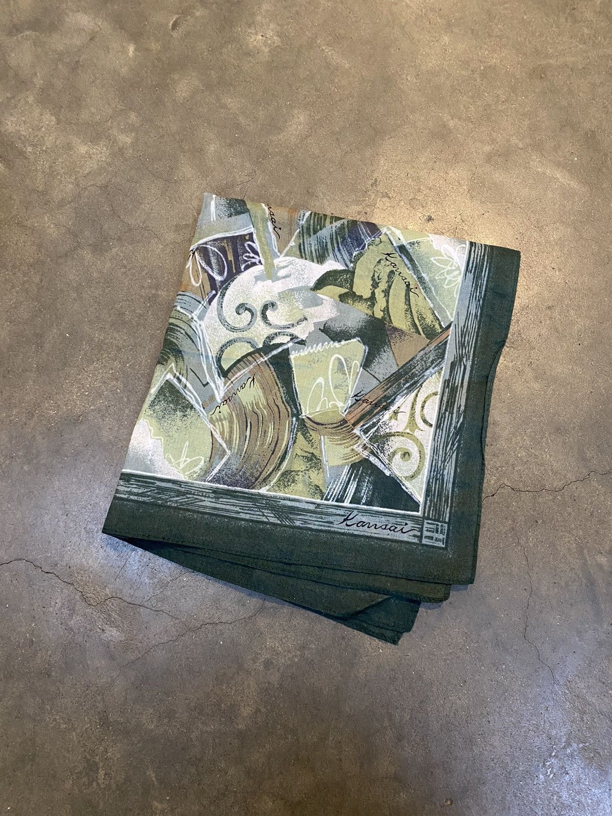 Vintage RARE Vintage Japanese Art Green Kansai Silk Handkerchief | Grailed