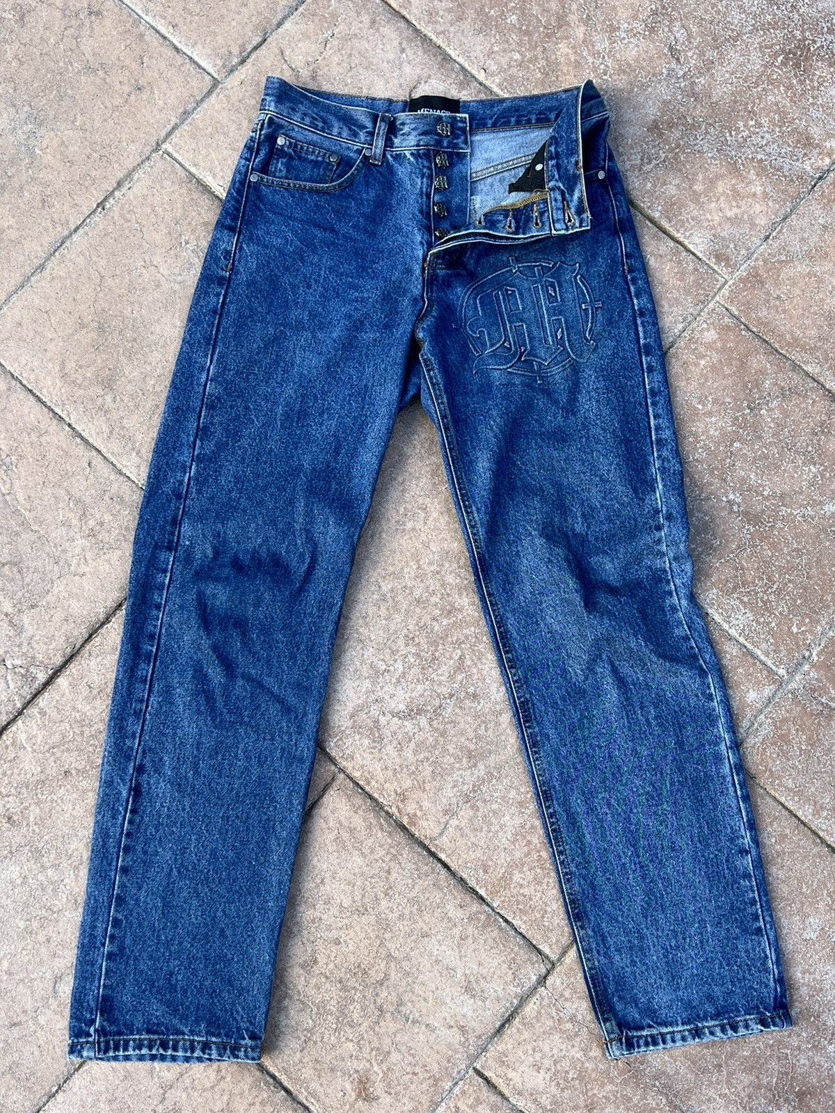 Streetwear Menace Embossed Target Logo Denim Jeans Pants | Grailed