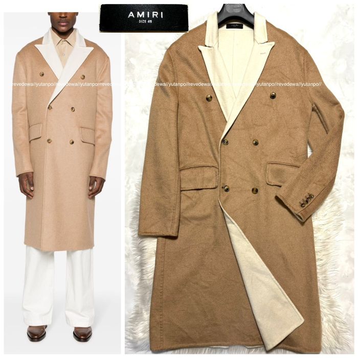 Amiri AMIRI Cashmere Wool Double Breasted Bicolor Long Jacket Coat | Grailed