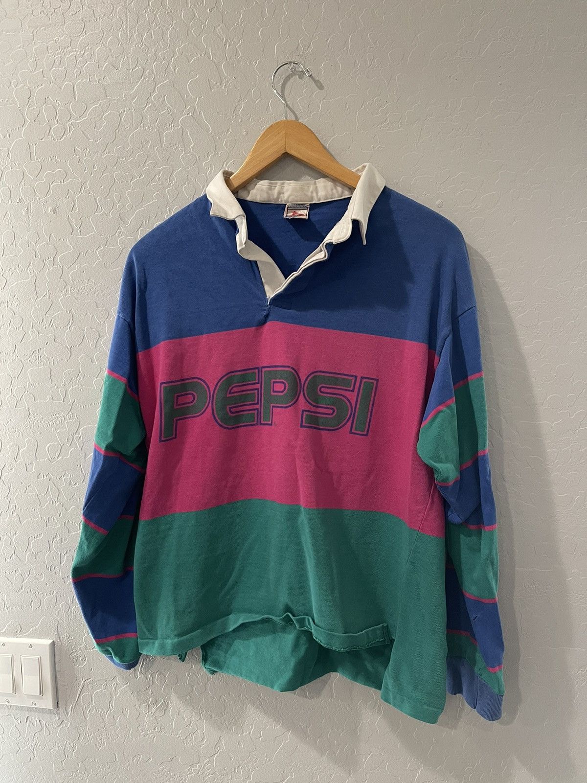 Pepsi × Streetwear × Vintage Vintage Pepsi Tri-Color Block Preppy Long ...