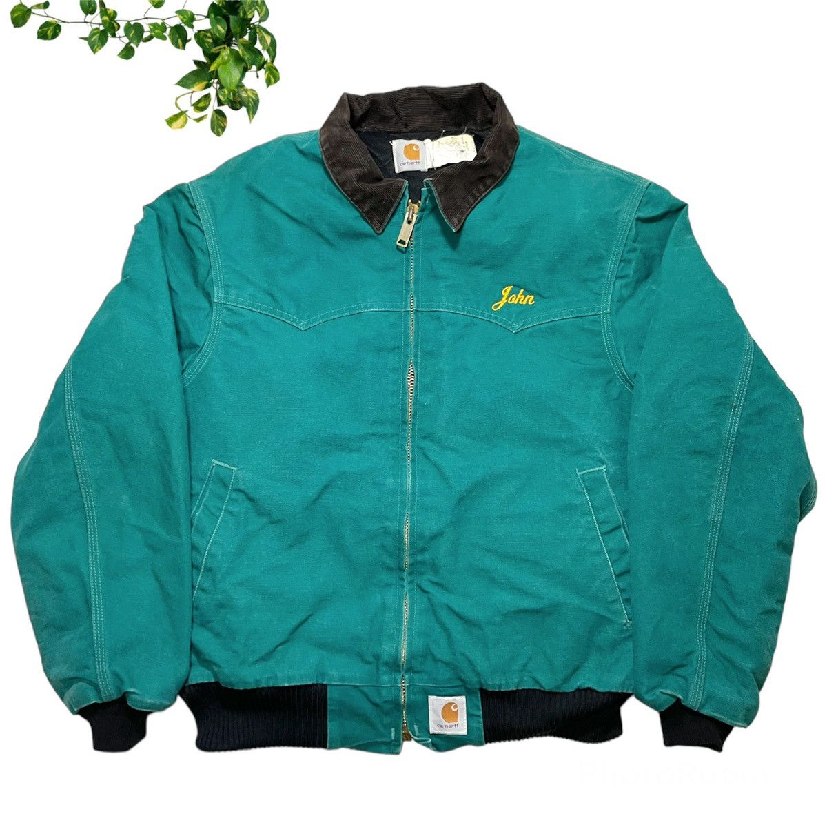Vintage Vtg 90s aqua Carhartt Detroit style quilt line bomber jacket ...
