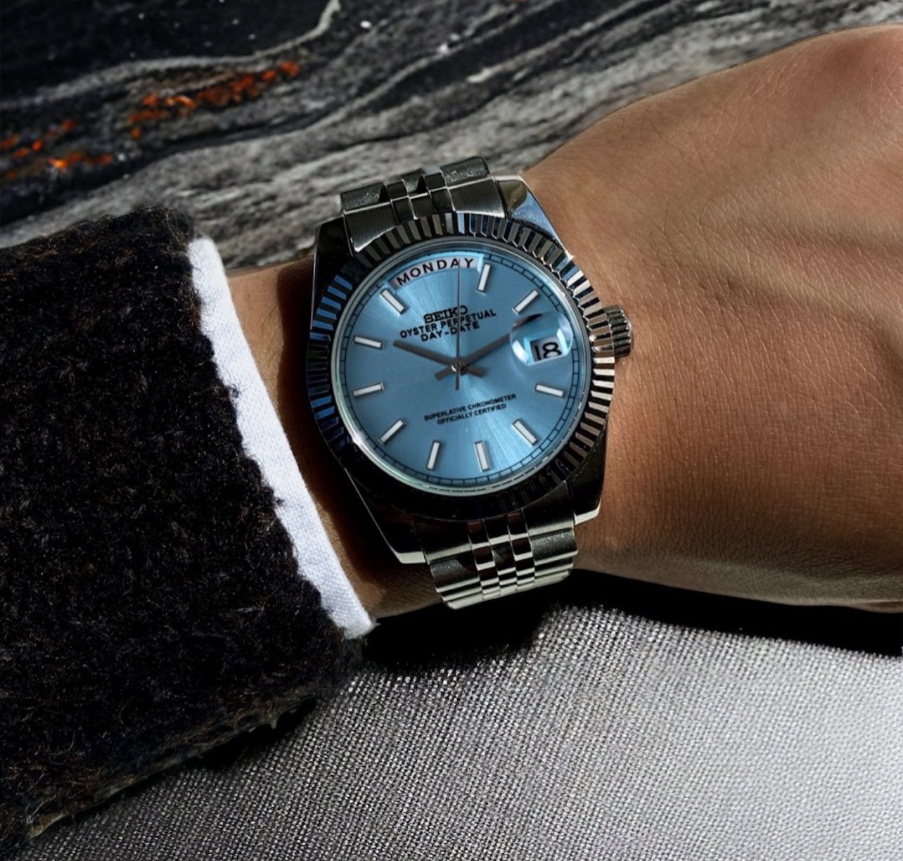 Seiko Seiko Day-Date Ice Blue Dial Steel Jubilee 39mm Watch | Grailed