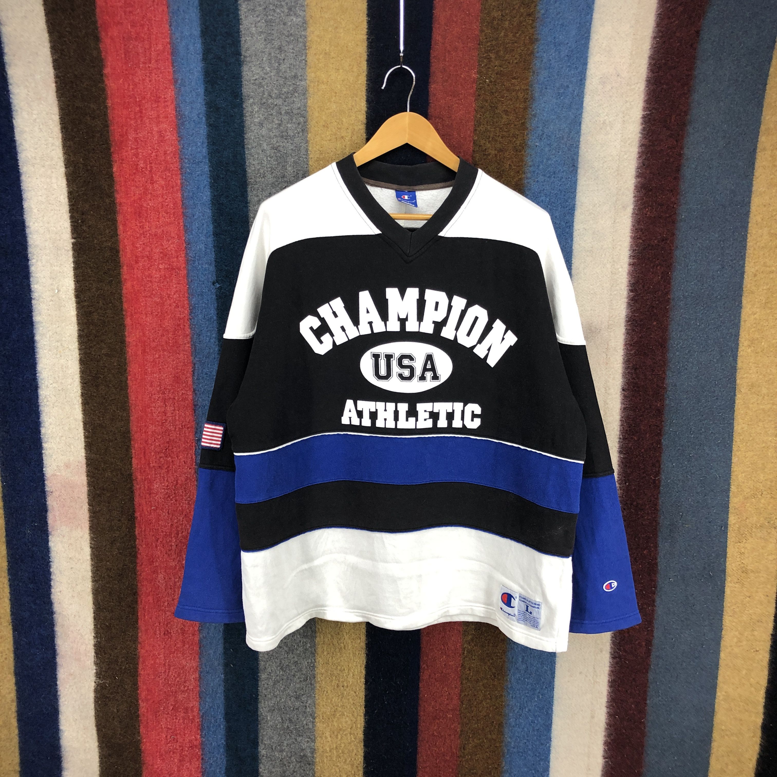 Champion × Rare × Streetwear CHAMPION USA ATHLETIC V Neck Sweatshirt ...