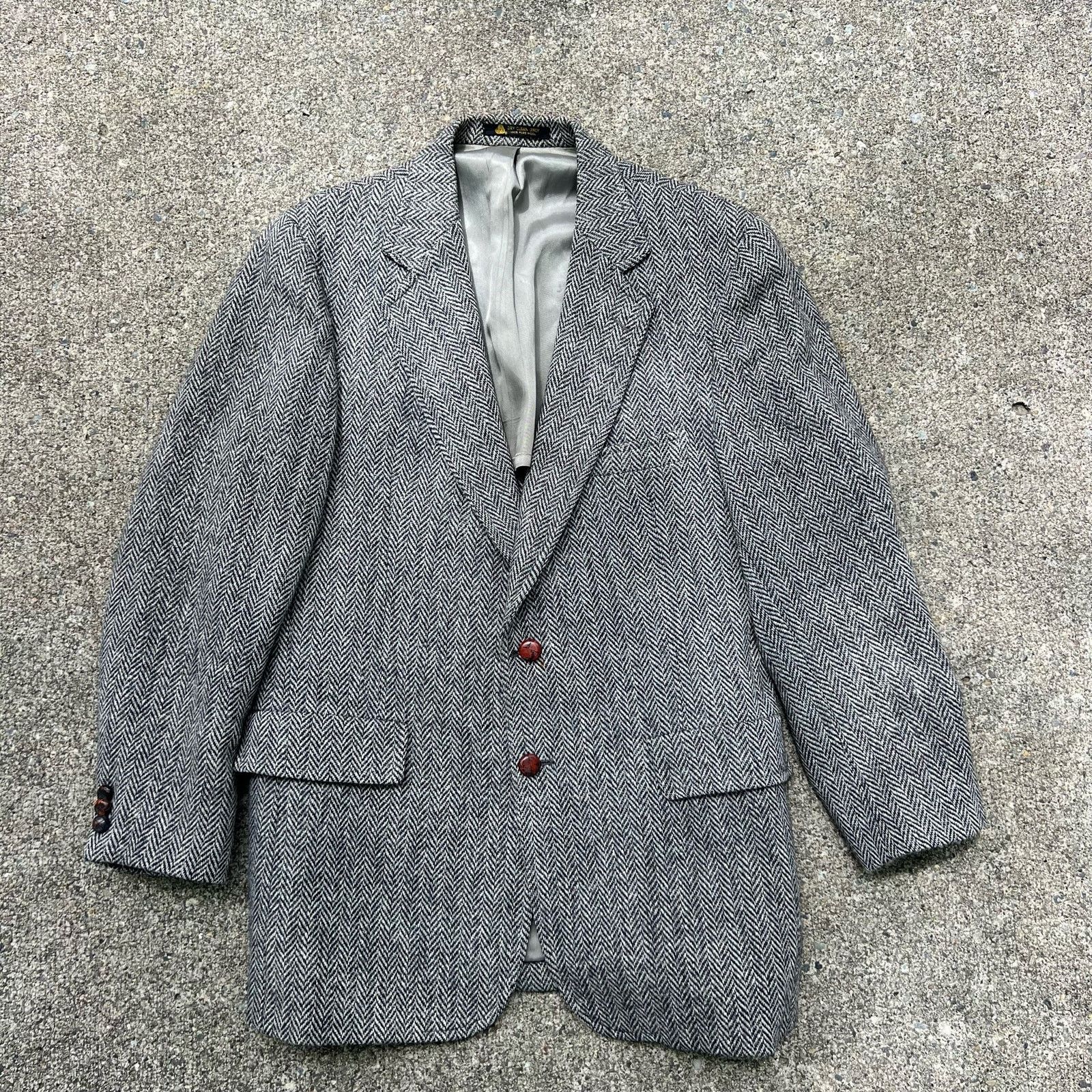 Vintage Harris Tweed Scottish Wool Mens Sport Coat Suit Jacket Gray ...