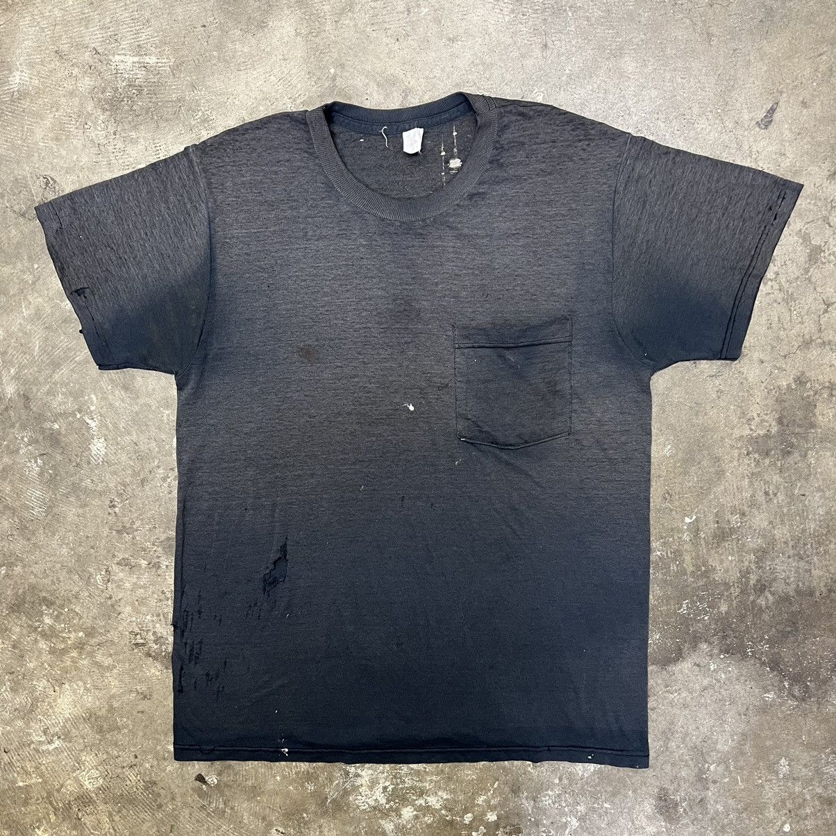Vintage Vintage 90s Faded Black Pocket T Shirt Thrashed ERD | Grailed