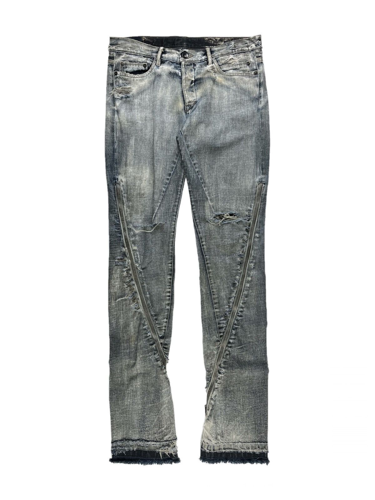 Rick Owens FW08 Rick Owens Banana Cut Spiral Denim Jeans Acid Grey | Grailed