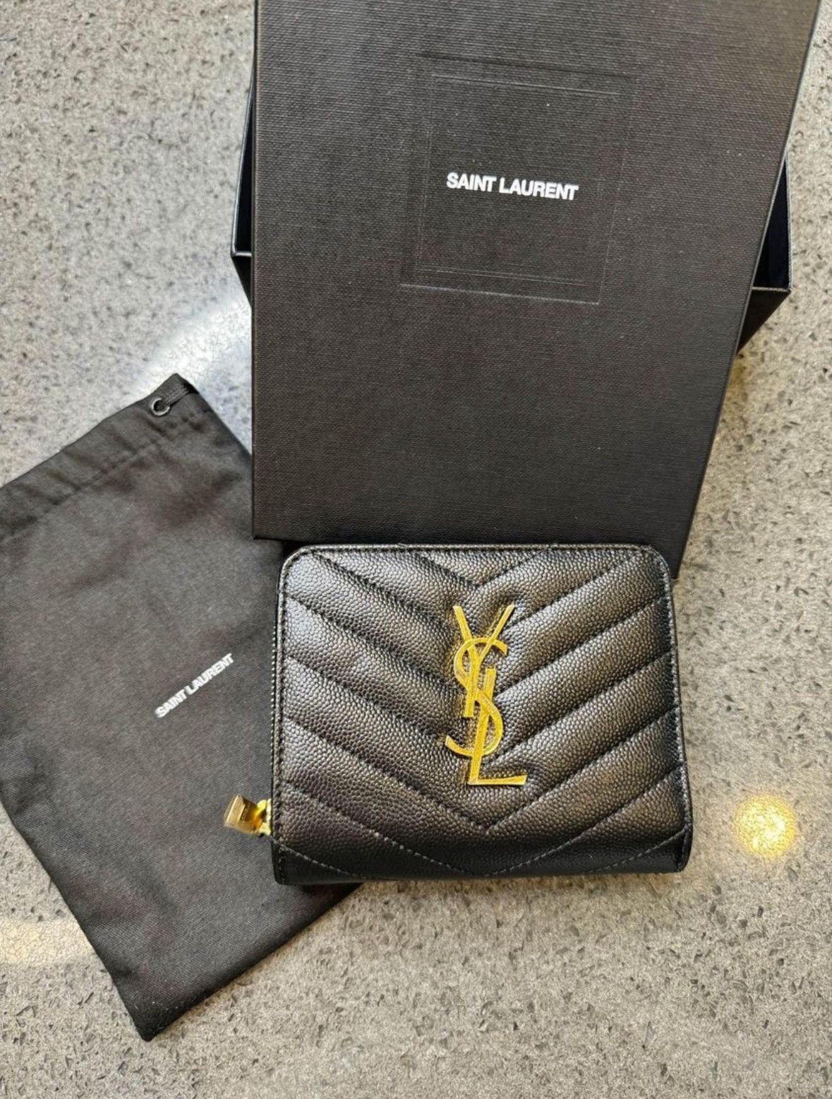 Yves Saint Laurent YSL Cassandre Compact Zip Around Wallet Black | Grailed