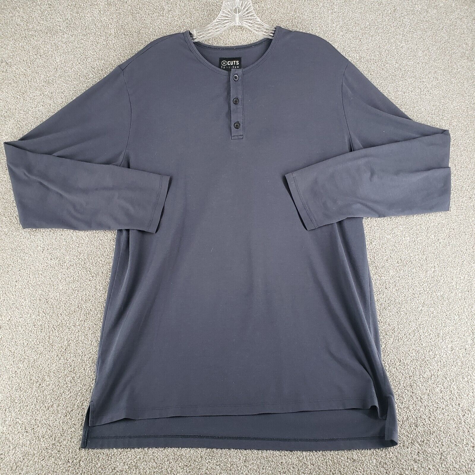 Vintage Cuts Shirt Adult Large Blue Henley Long Sleeve Curved Hem Mens ...