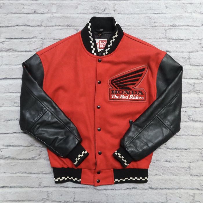 Honda Vintage 90s Honda Racing Red Riders Wool Leather Varsity Jacket ...