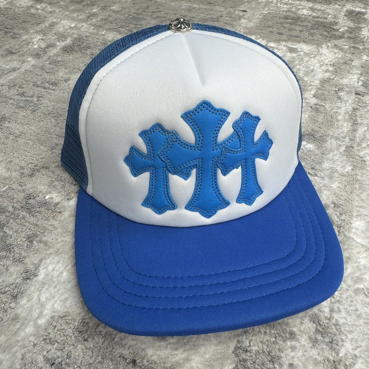 Chrome Hearts Leather triple cross patch trucker hat | Grailed