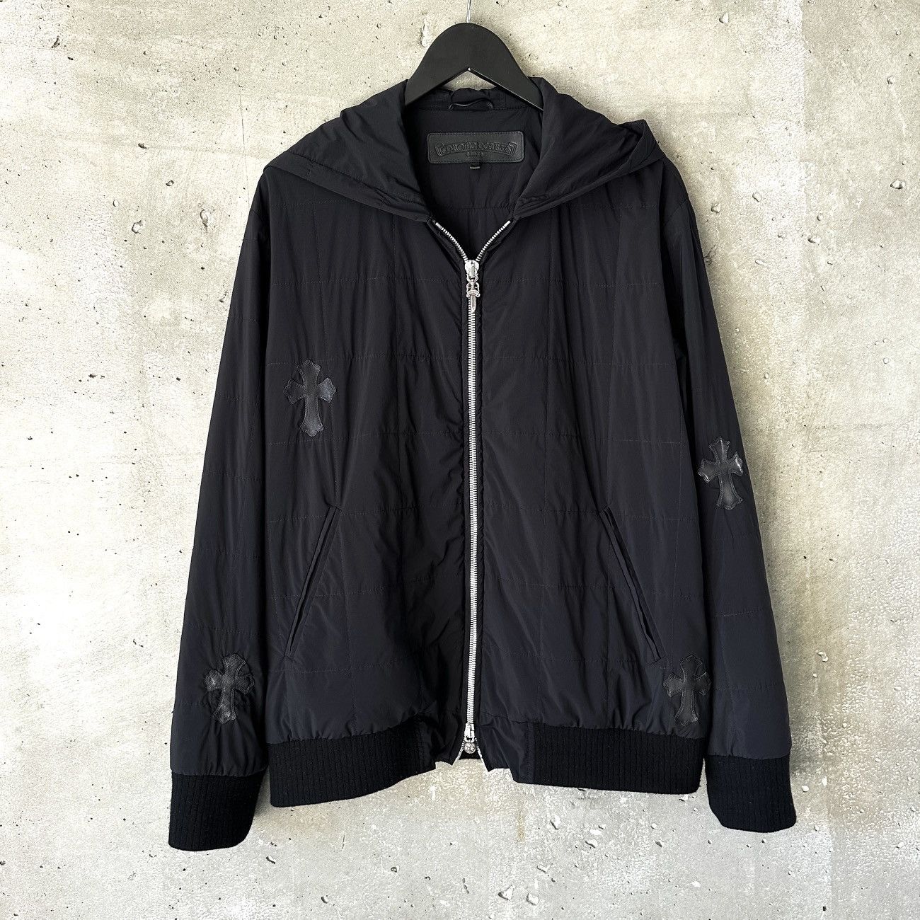 Chrome Hearts 1/1 Cemetery Cross Patch Quilted Nylon Zip Up Jacket ...