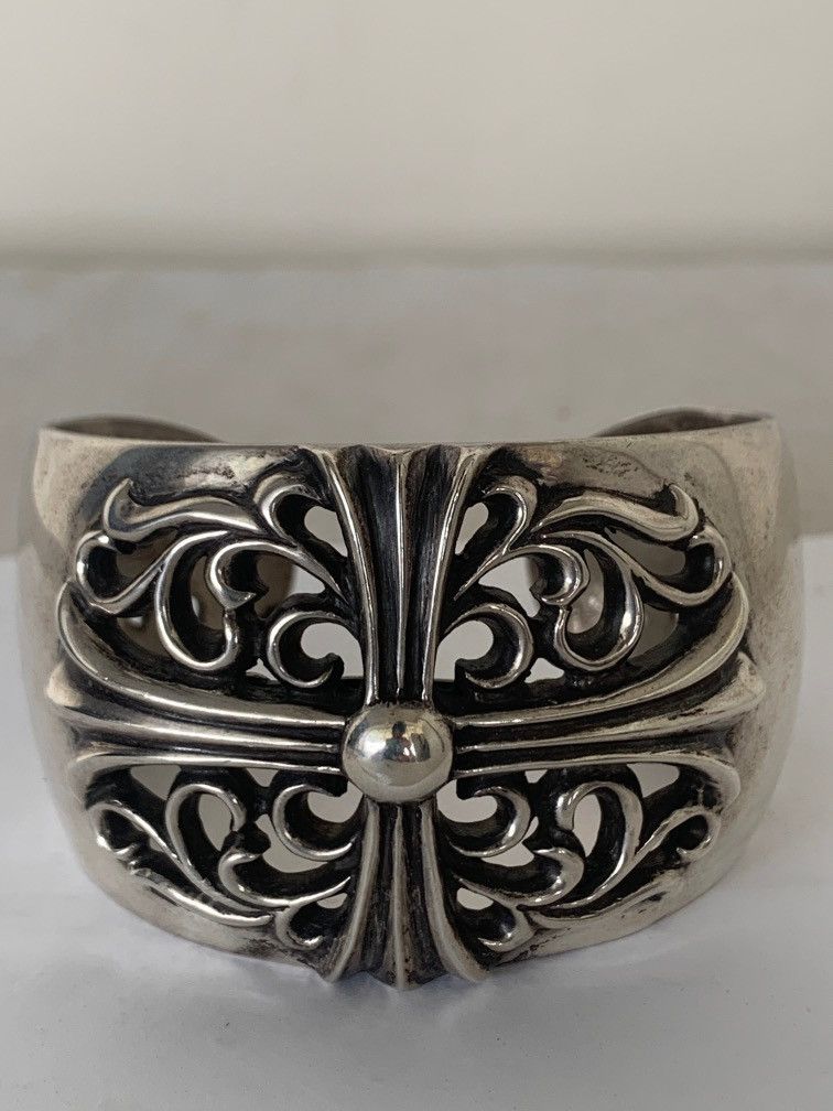 Chrome Hearts Chrome Hearts Floral Cross Wide Cuff Bangle Bracelet 117g | Grailed