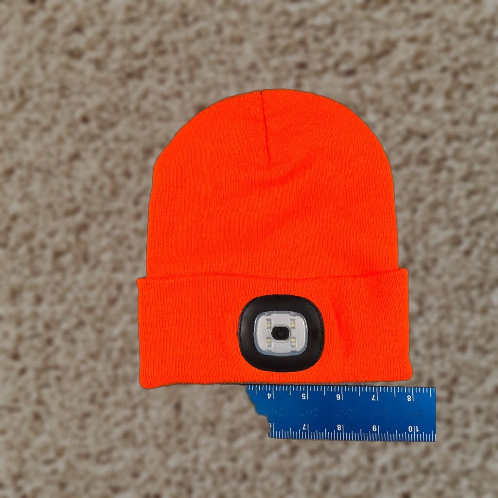 Vintage Rechargeable LED Beanie Toque Adult One Size Orange Knit Camp ...