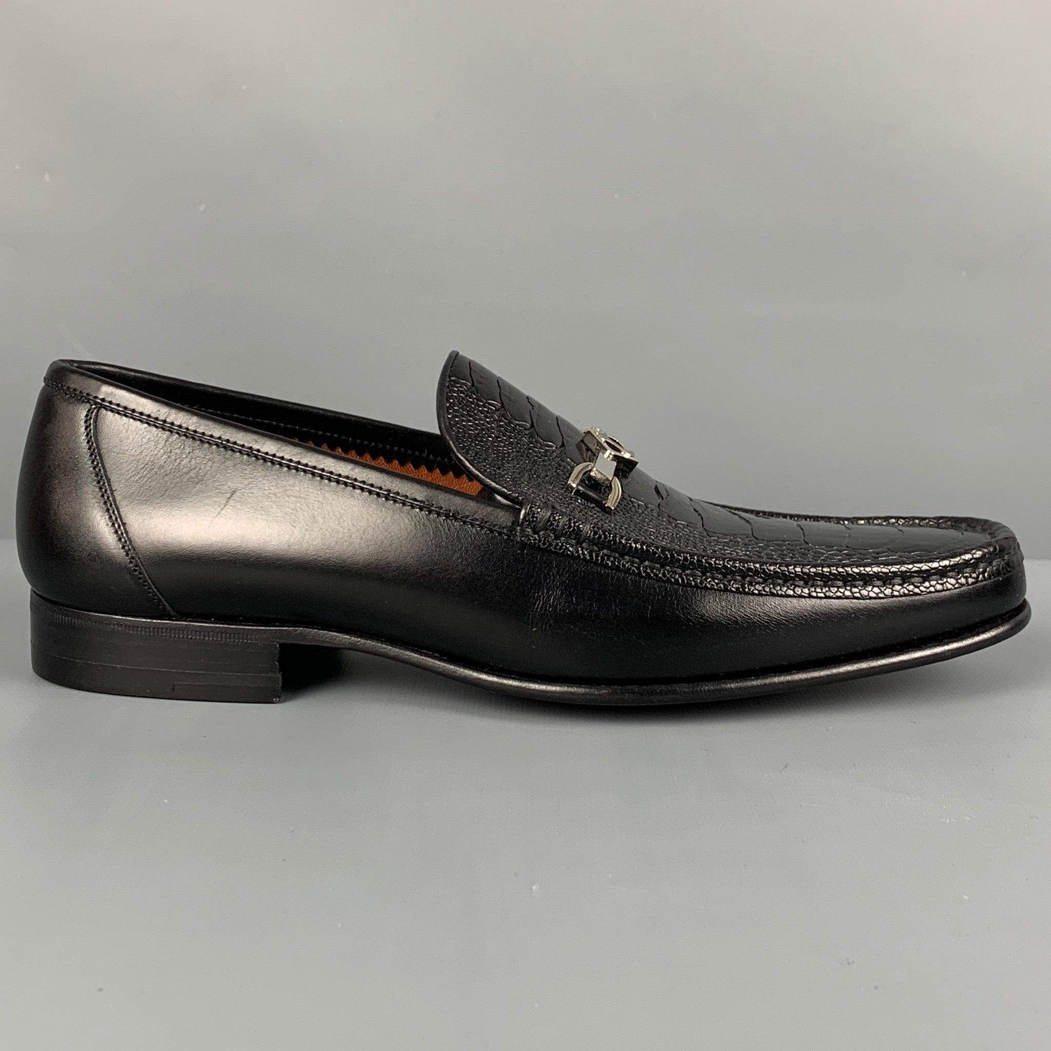 Designer A. TESTONI 6 Black Embossed Leather Slip On Loafers | Grailed