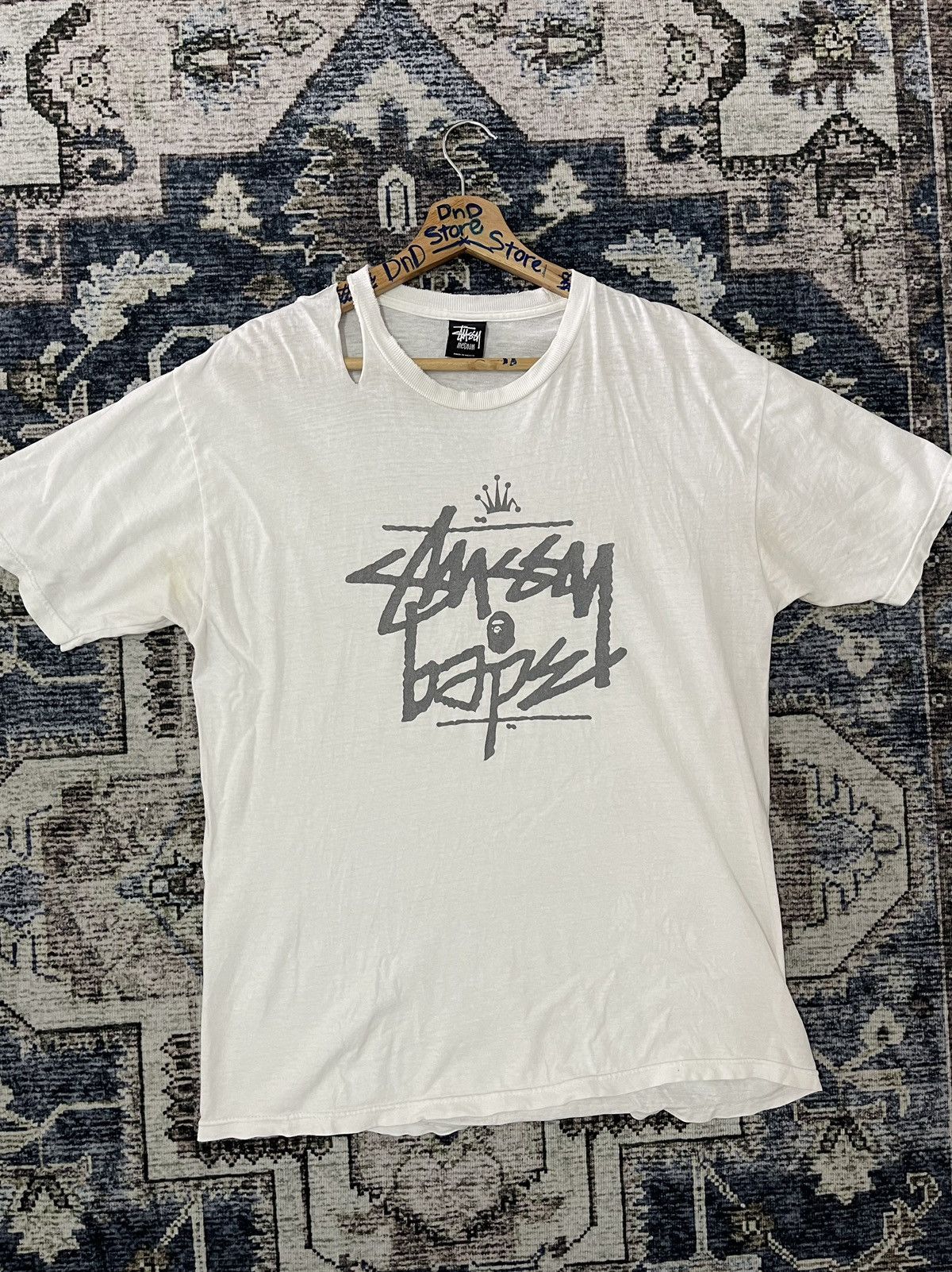 Bape × Stussy VINTAGE DISTRESSED STUSSY COLLAB BAPE TEE VERY RARE | Grailed