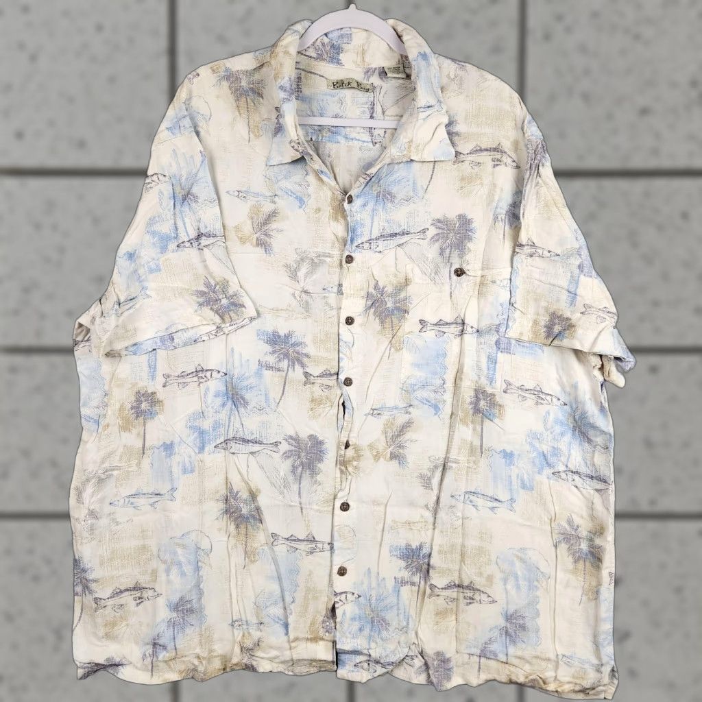 Vintage VINTAGE Batik Bay Shirt Mens 4XB Cream Blue Rayon Hawaiian ...