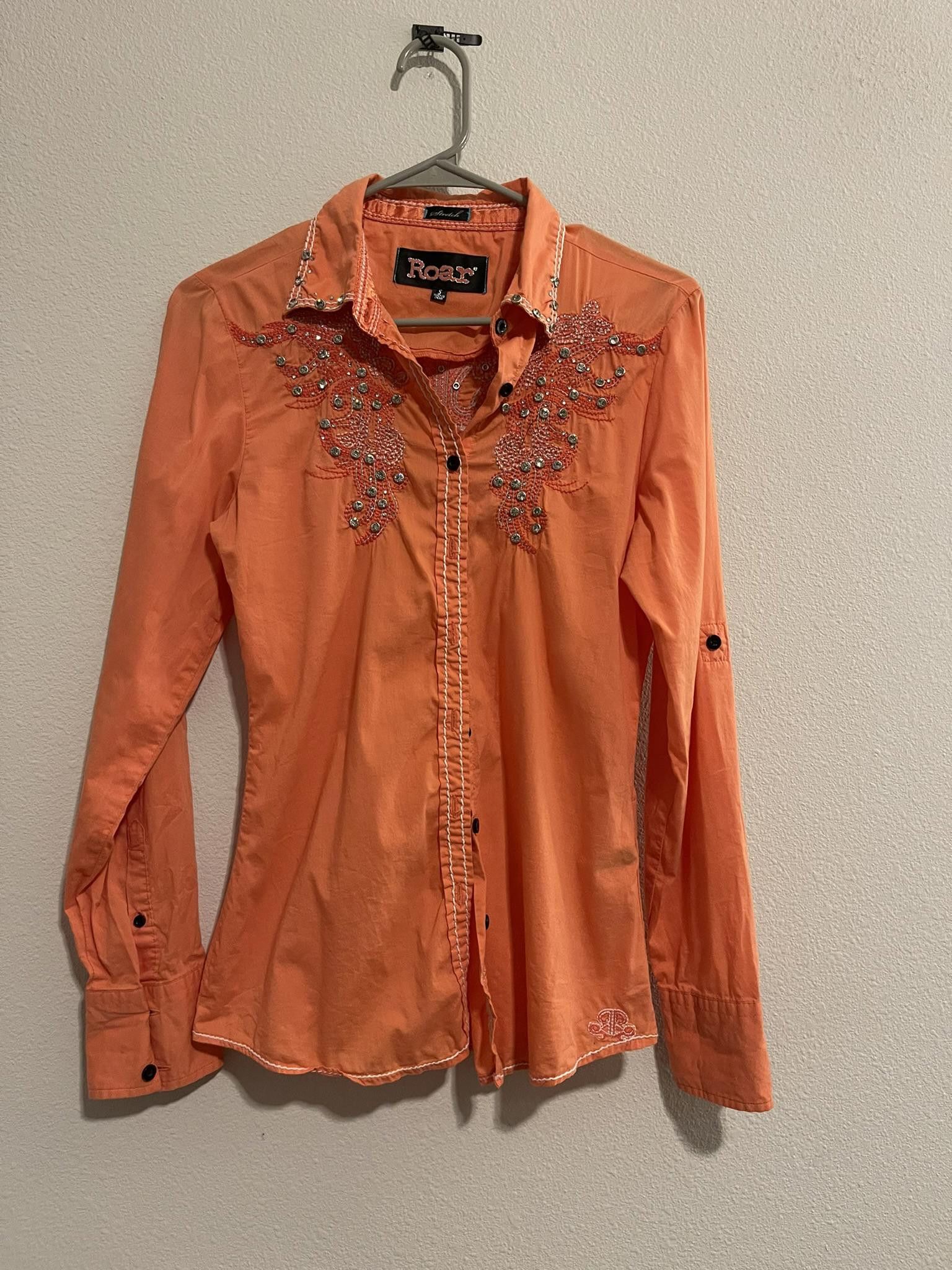 Roar ROAR Star Orange Rhinestone Embellished Embroidered Shirt | Grailed