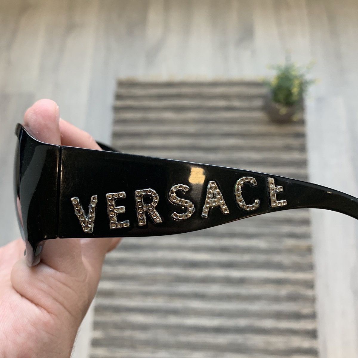 Versace GIANNI VERSACE BIG LOGO TOTAL BLACK GEMS SUN GLASSES | Grailed