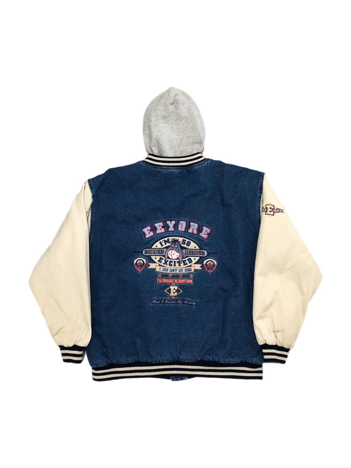 Disney × Vintage 90s Disney Store Eeyore Denim Varsity Jacked Hooded ...