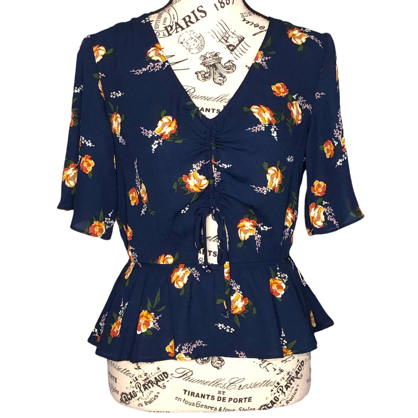 Other Nine Britton Front Scrunch Tie Keyhole Stomach Flair Blouse | Grailed