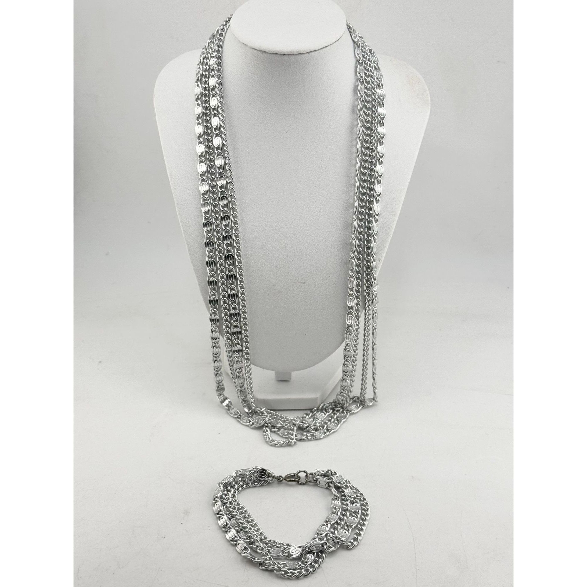 Vintage Vintage Sarah Coventry silver tone multi chain necklace & br ...