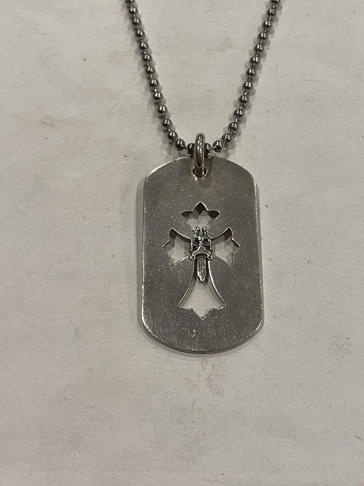 Chrome Hearts Chrome Hearts Dagger Cross Dog Tag Pendant Chain Necklace ...
