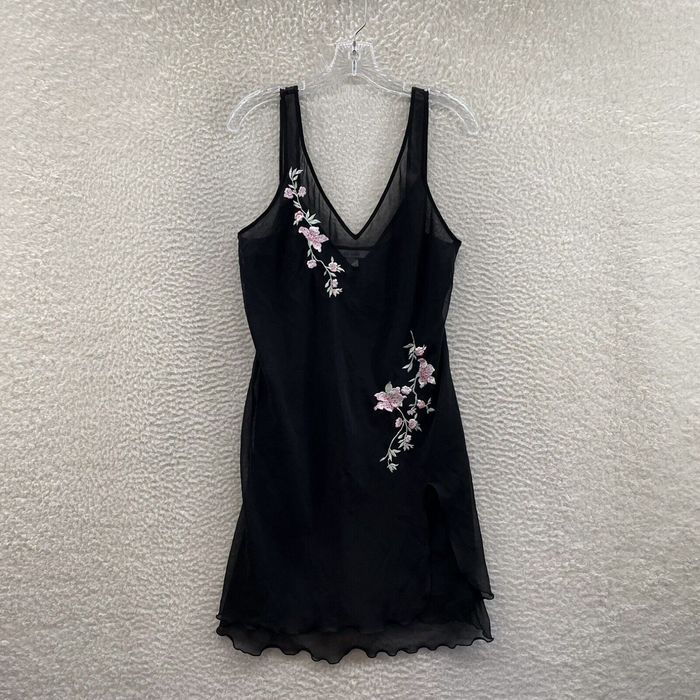 Vintage Delicates Black Sheer Mesh Overlay Floral Embroidered Lingerie