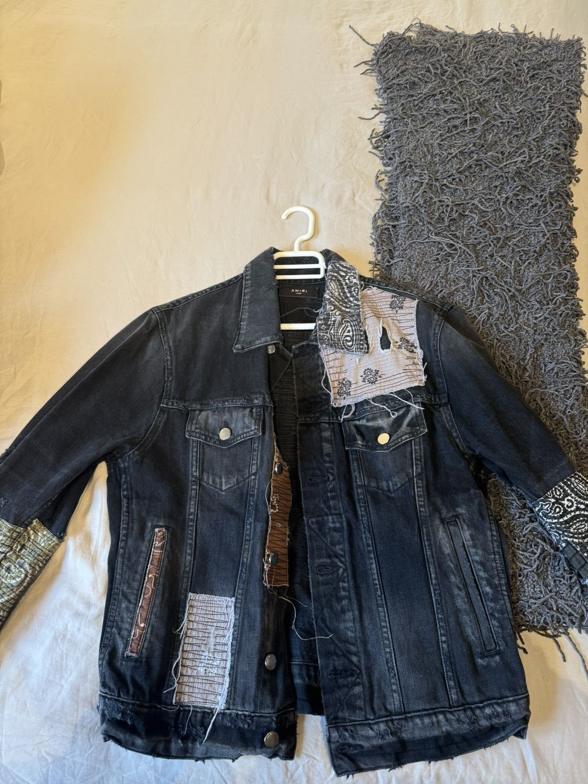 Amiri ART PATCH TRUCKER DENIM JACKET BLACK | Grailed