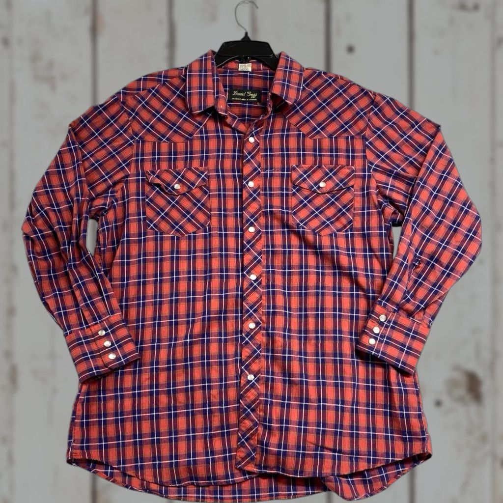 Vintage David Gregg Men’s XL Western Plaid Long Sleeve Shirt Collared ...