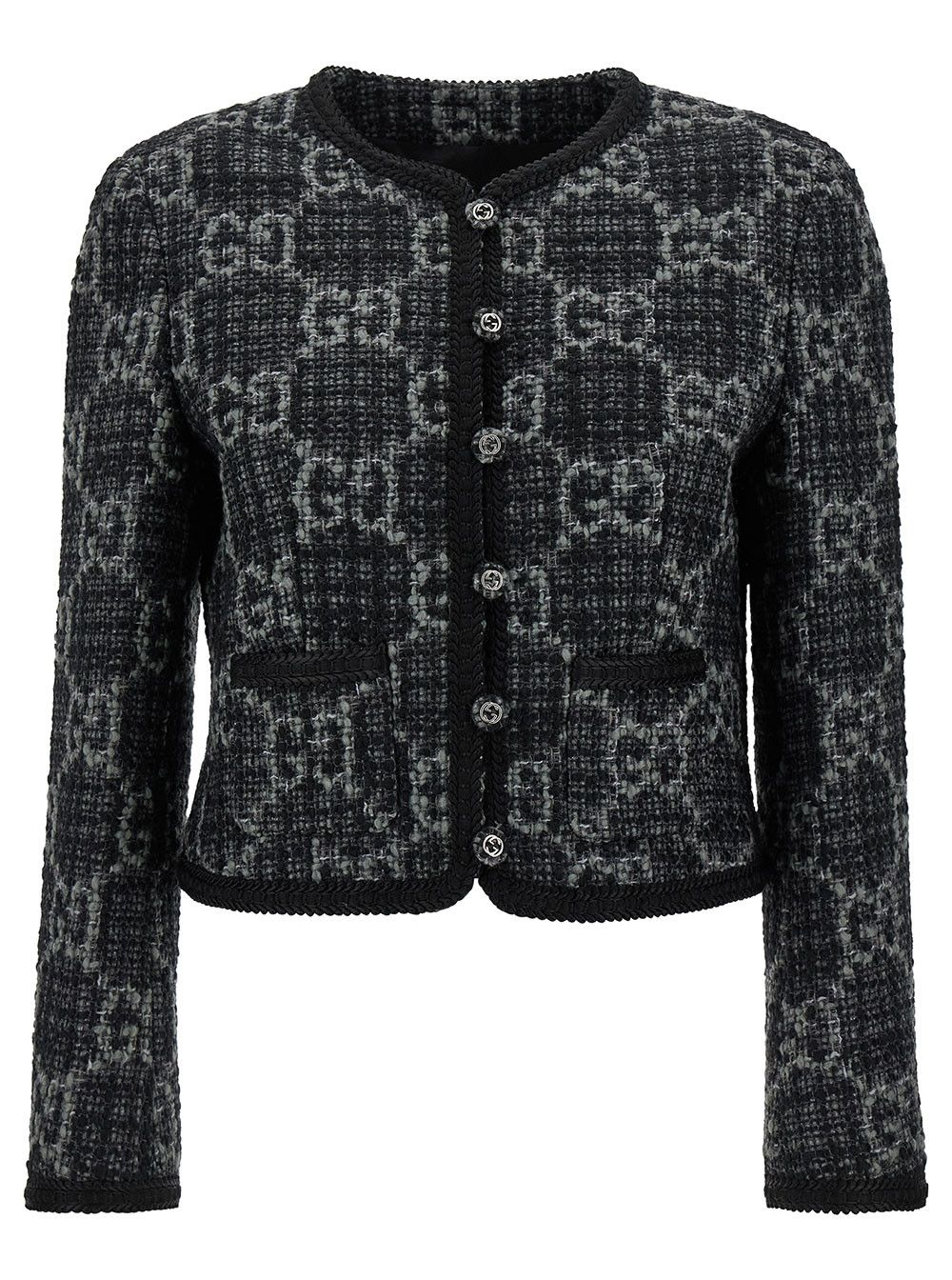 Gucci Grey and Dark Gey Jacket with Interlocking G Buttons in GG Tweed ...