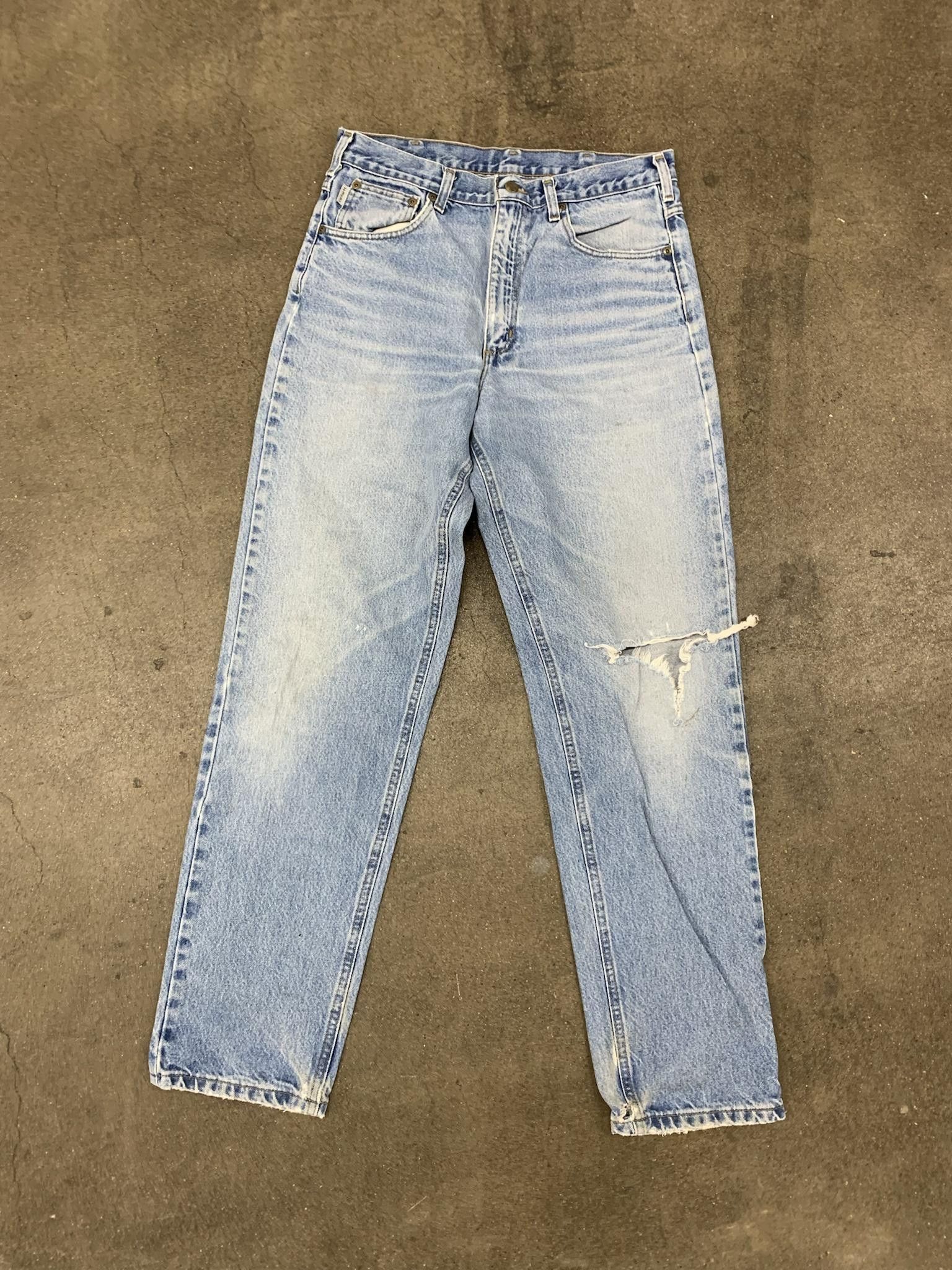 Vintage Vintage 1990s Carhartt Distressed Knee Blue Jeans | Grailed