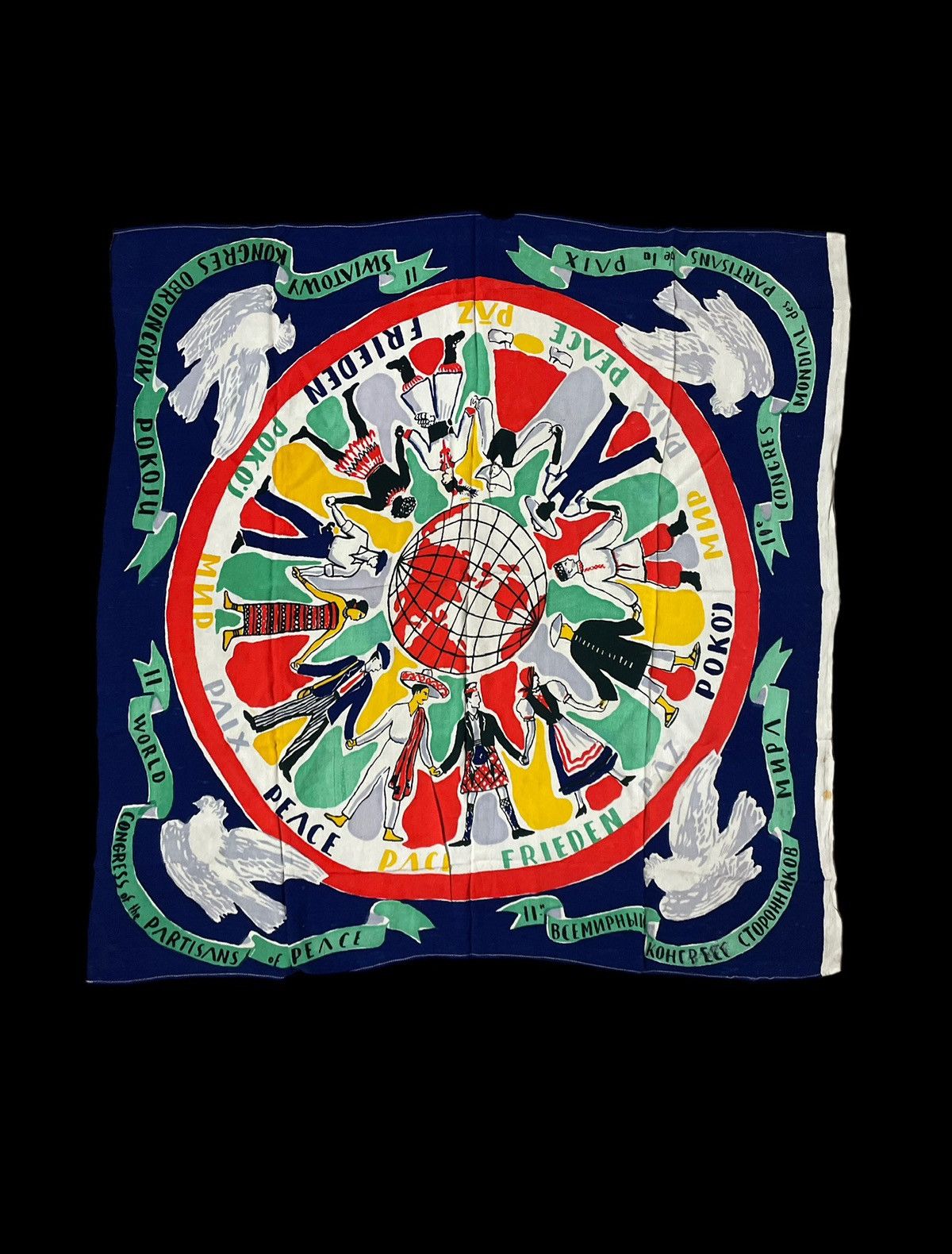Vintage 1950 World Peace Congress Silk Crepe Scarf | Grailed