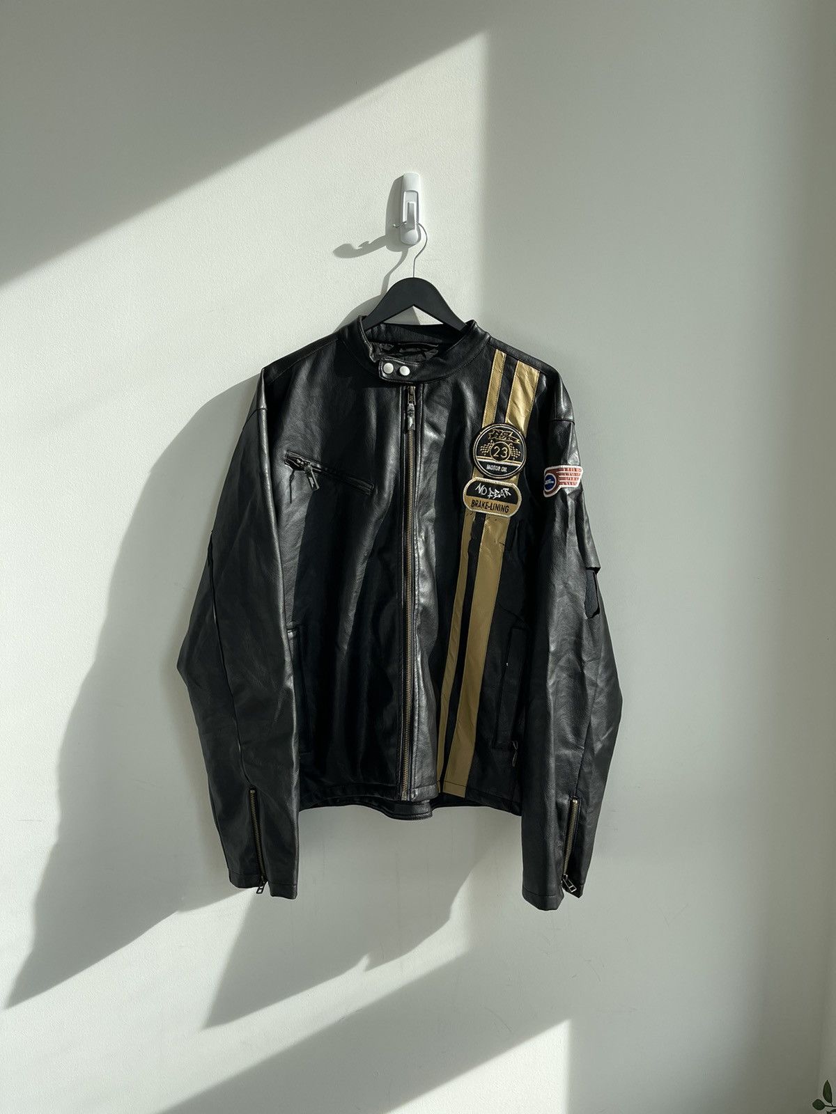 Vintage VINTAGE "NO FEAR" RACING DISTRESSED LEATHER JACKET | Grailed