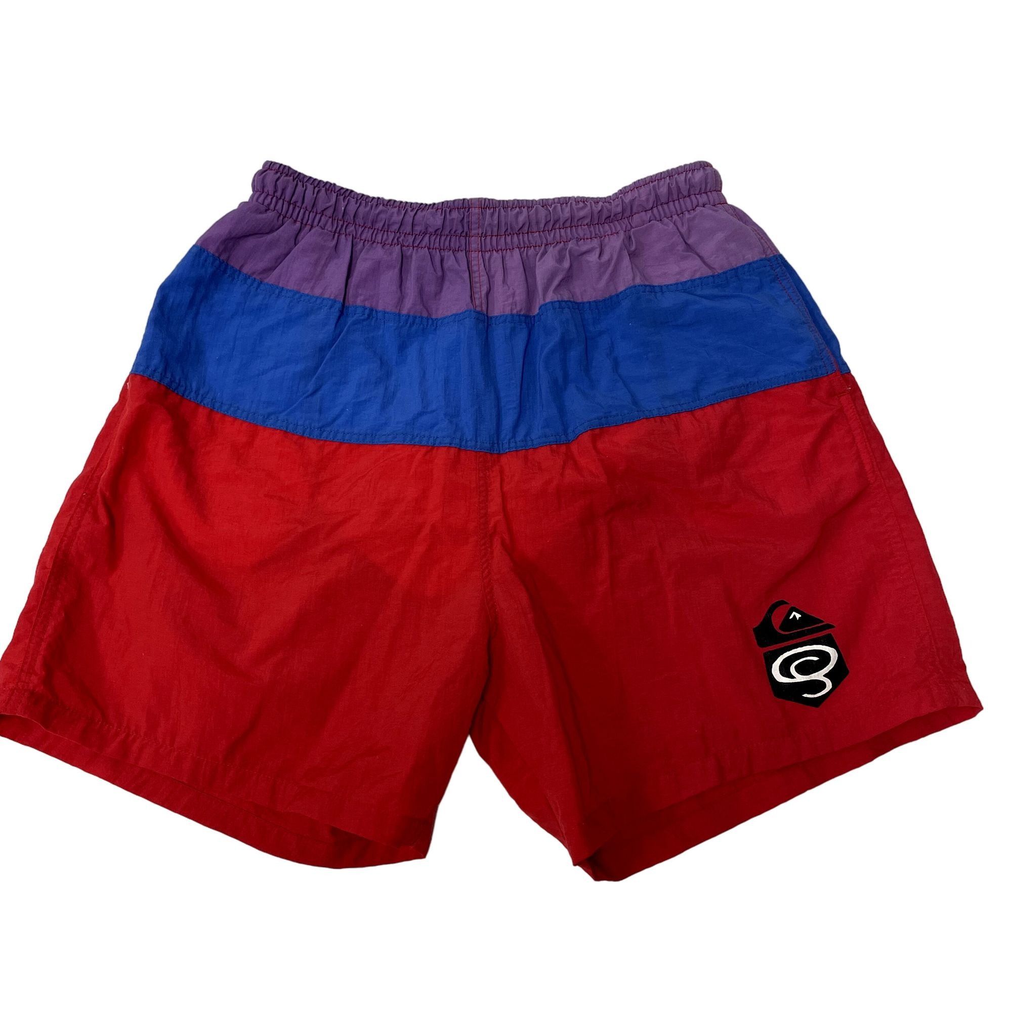 Quiksilver 80's Quiksilver Red COLOR BLOCK Logo SPELLOUT Trunks Shorts ...