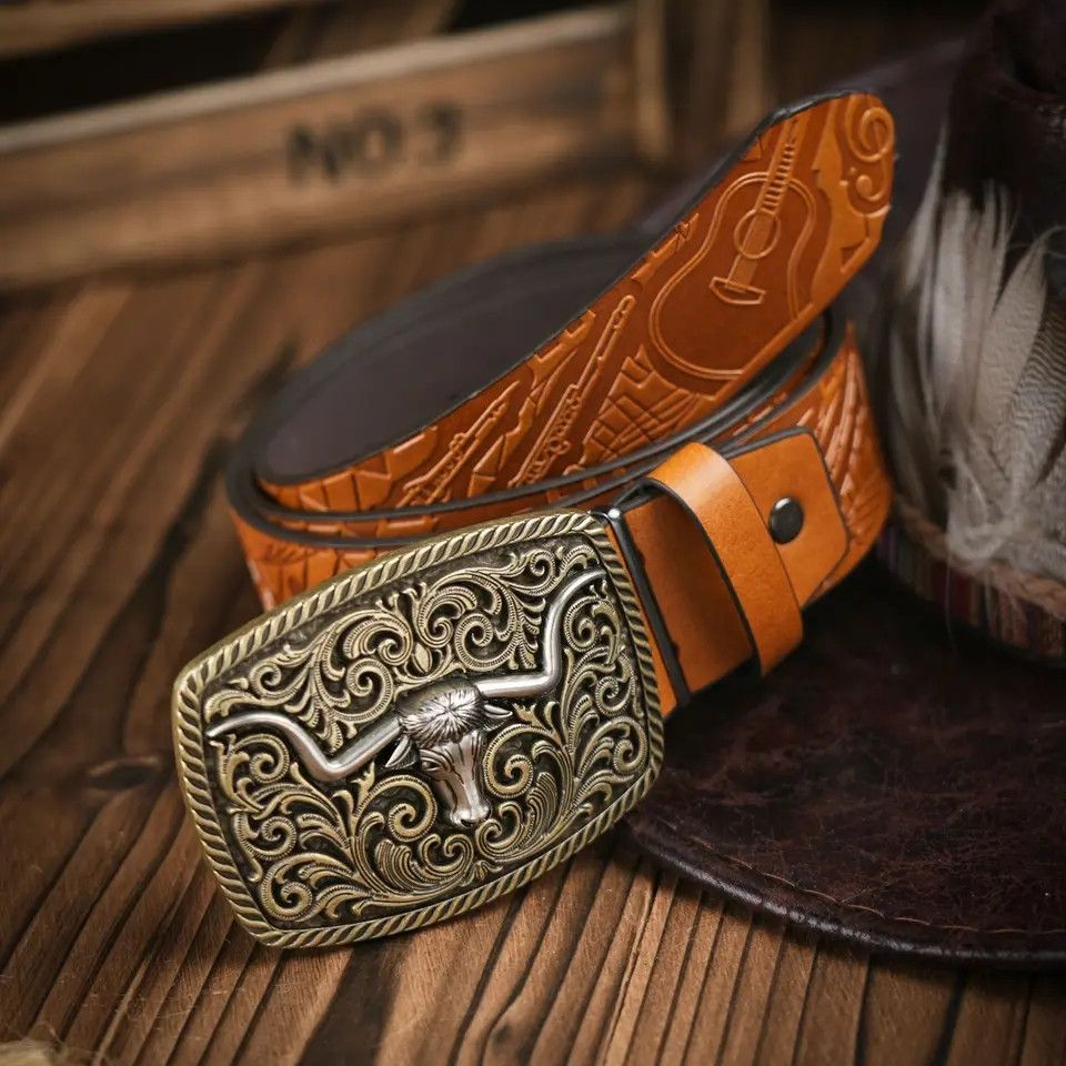 Leather 120cm Bull Head Double Horn Belt | Grailed