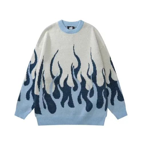 Streetwear Fire Flame Graphic Knit Sweater | Grailed