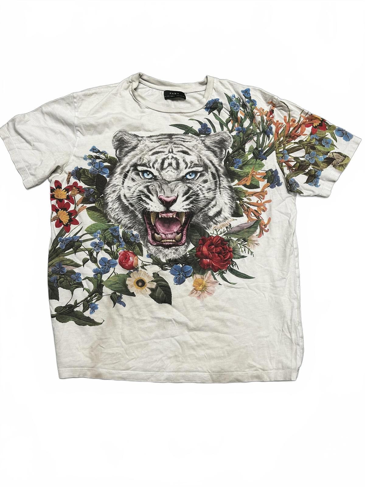 Zara ZARA White Tiger Floral Graphic T-Shirt | Grailed