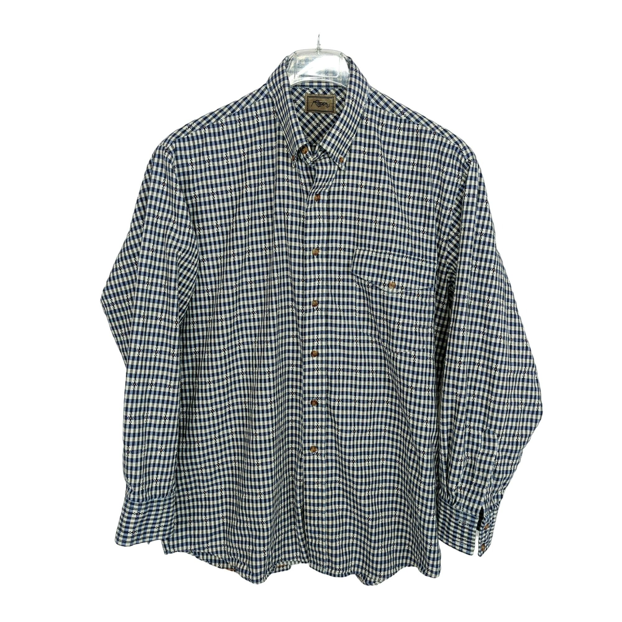 Roper Vintage Roper Blue Western Gingham Button Down Shirt Sz L Lo ...