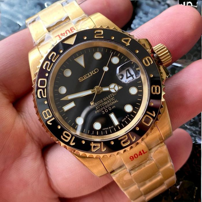 Seiko Seiko Mod GMT-Master 2 Gold Black 41mm NH35 Automatic Watch | Grailed