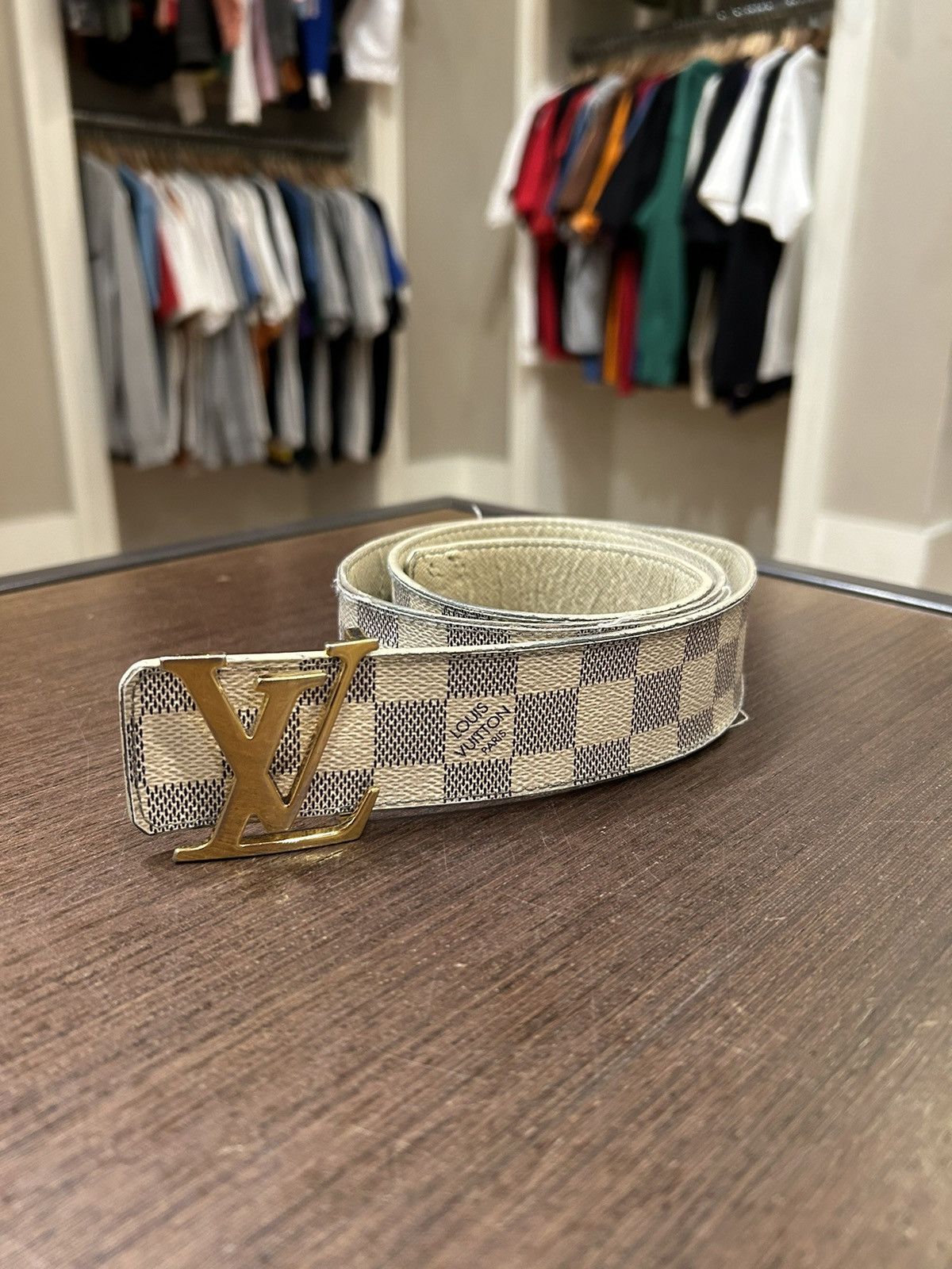 Louis Vuitton LV White Checkerboard Gold Buckle Belt | Grailed