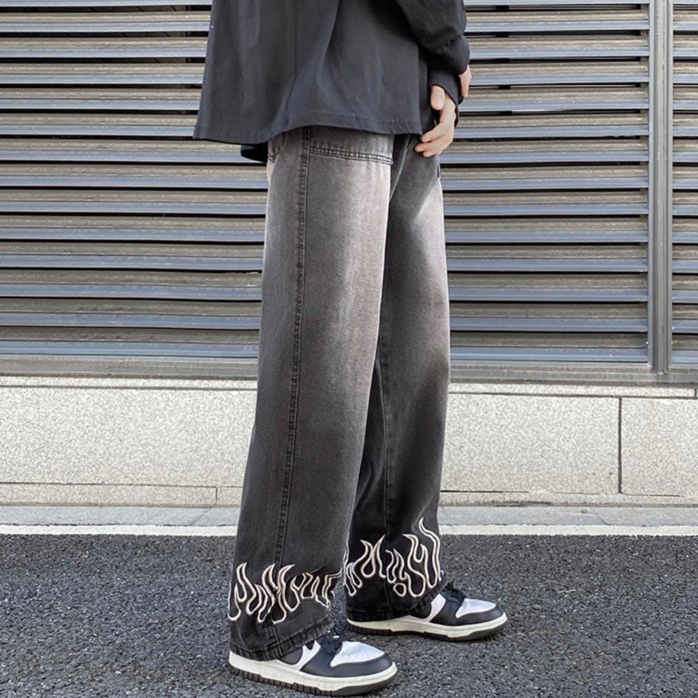 Jean × Streetwear Fire Straight Baggy Denim Jeans | Grailed