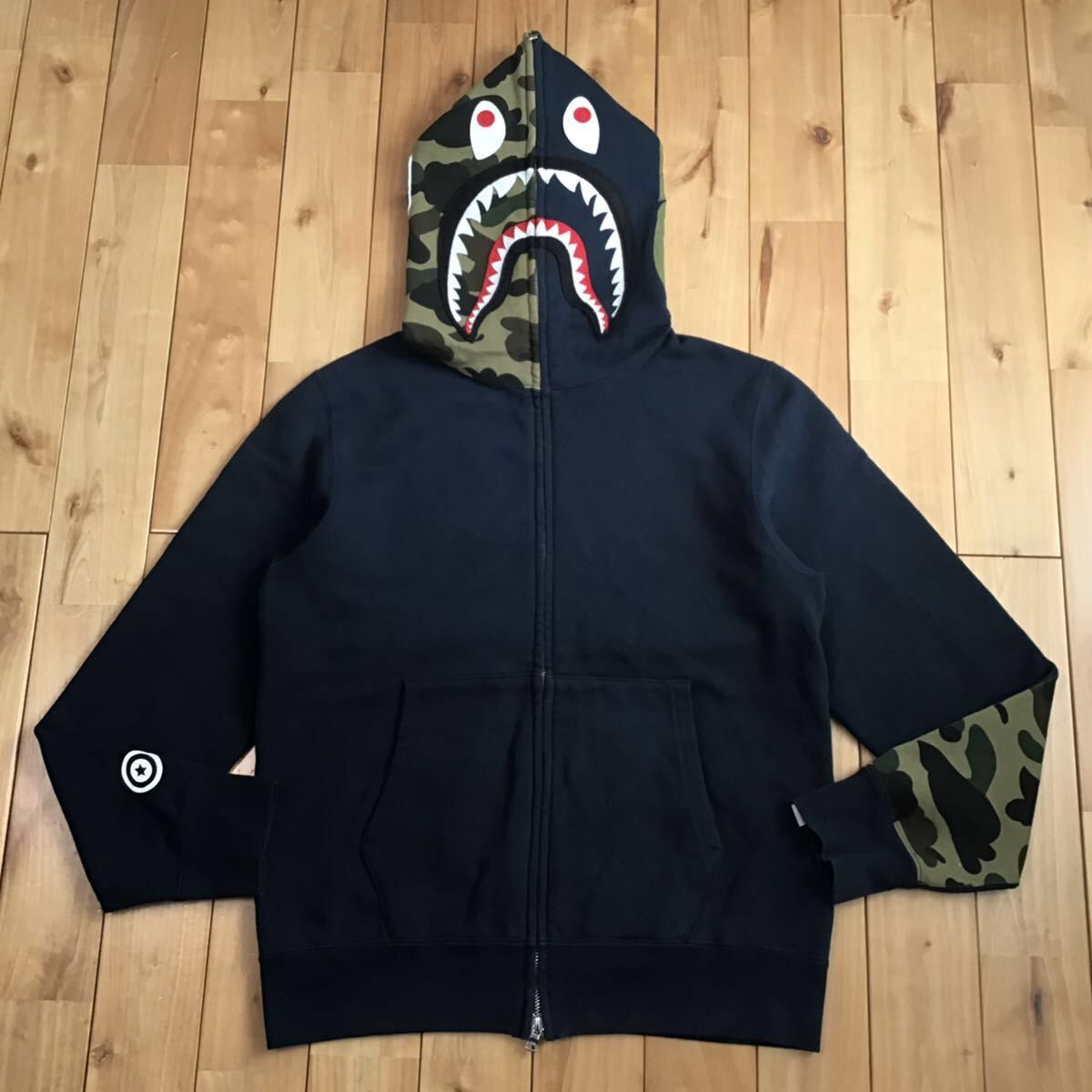 Bape × Nigo BAPE 1st camo green × navy shark full zip hoodie APE NIGO ...