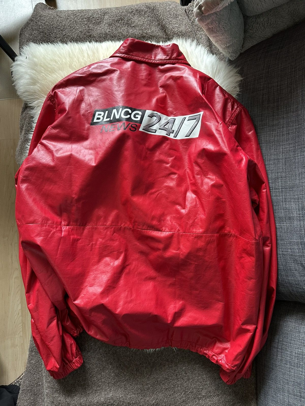 Balenciaga BLNCG NEWS 24/7 LEATHER OVERSIZED MADE IN FRANCE JACKET ...