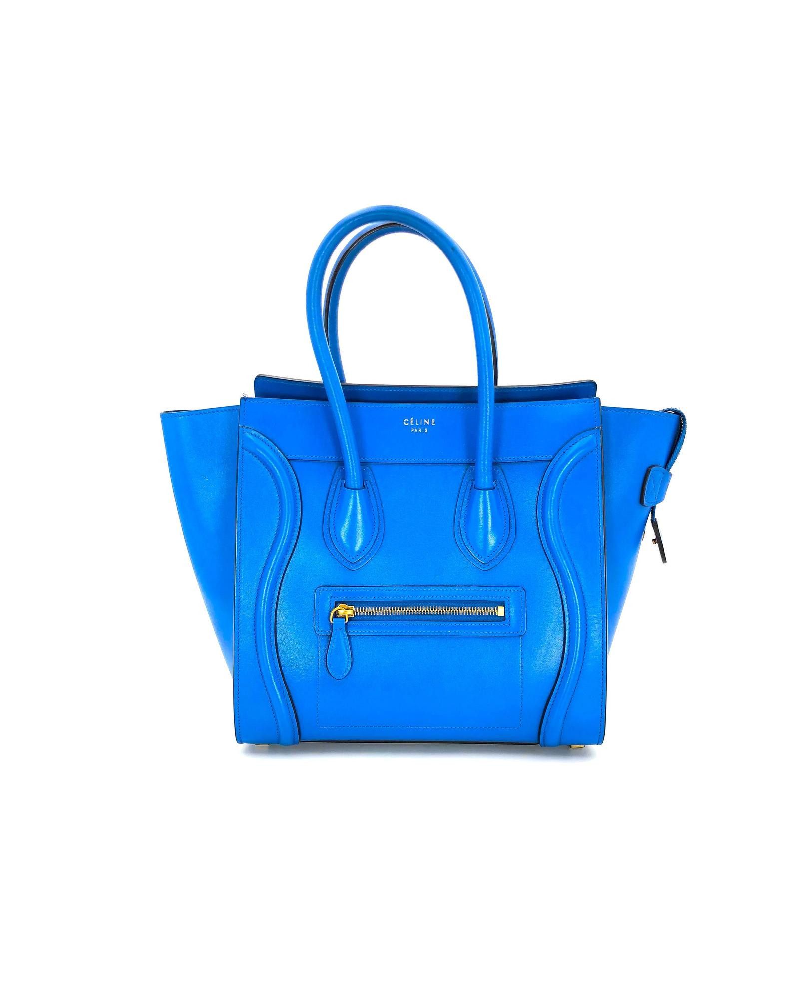 Celine Céline Luggage PM (mini) bag in electric blue smooth leather ...